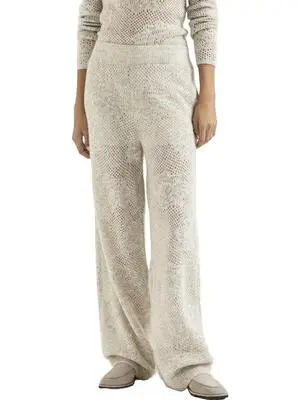 Brunello Cucinelli Lace Flowers Knit Track Trousers - Buff