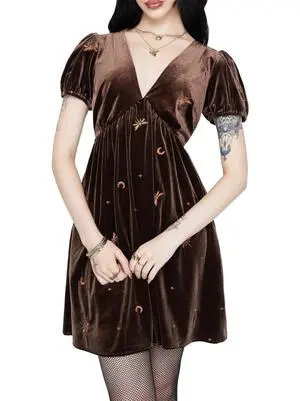DISTURBIA Seraphine Dragonfly Velour Mini Dress - Brown
