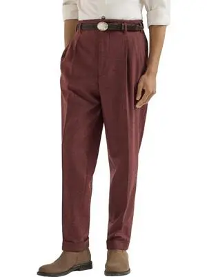 Brunello Cucinelli Virgin Wool And Cashmere Flannel Trousers With Double Pleats - Burned