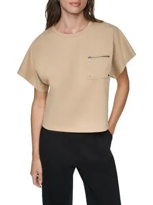 Dkny Dolman Sleeve T-shirt With Zip Pocket - Travertine