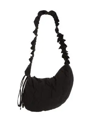 DAMSON MADDER Embroidered Rose Ruched Kidney Bag - Black