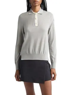 Moncler Long-sleeve Wool Polo With Knot Detailing - Gray