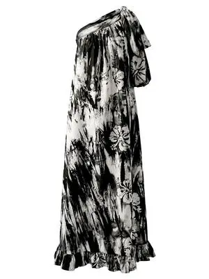 NYNY RYKE Wilma One-shoulder Batik Maxi Dress - Black