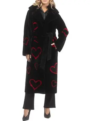 Gorski Reversible Genuine Shearling Coat With Heart Intarsia - Black/red