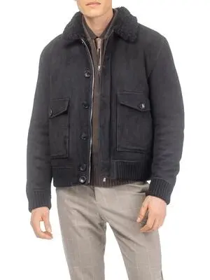 Gorski Genuine Shearling Bomber Jacket - Black