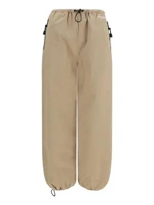 Miu Miu Elasticated Waist And Hem Cotton Gabardine Pants - Beige