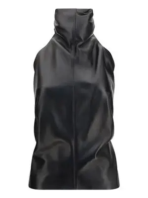 Khaite Rone Leather High Neck Top - Black