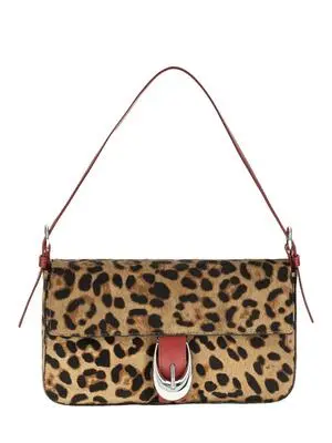 Staud Leopard Harlow Shoulder Bag Beige