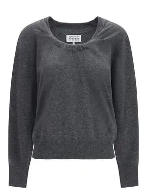 MAISON MARGIELA Gathered Neckline Fine Knit Lambswool Sweater - Grey