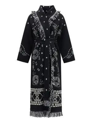 Alanui Bandana Jacquard Knit Coat - Black