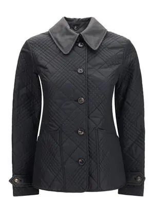 Burberry Fernleigh Quilted Nylon Jacket With Leather Collar - Black