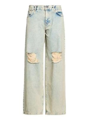 8PM High Waisted Wide Leg Jeans With Leather Trims - Blue