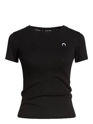 MARINE SERRE Cotton Ribbed T-shirt With Embroidered Logo - Black