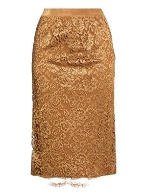 OLTRE Lace Pencil Skirt With Velvet Trims - Brown