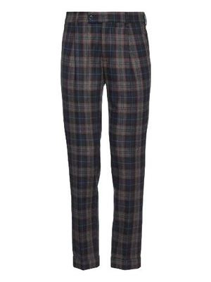 DANIELE ALESSANDRINI Tartan Wool Blend Chino Pants - Navy