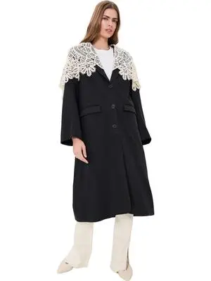 Sea Alina Lace Oversized Long Coat - Black