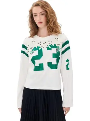Sea Georgie Sportswear Tee With Floral Embroidery And Beaded Accents - Cream