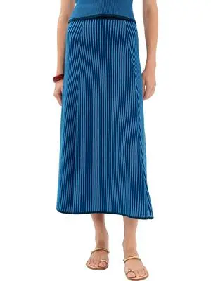 Escvdo Striped Knit Midi Skirt - Blues