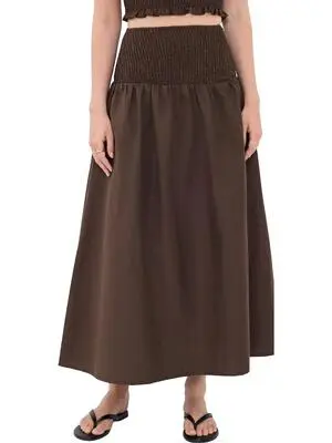4TH & RECKLESS Lowri Smocked Waist Maxi Skirt - Brown