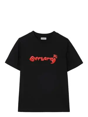 Burberry Burberry Embroidered Heart Logo Cotton T-Shirt Black