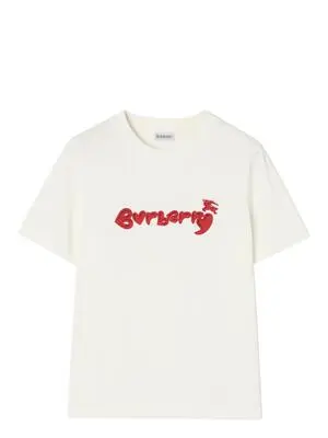 Burberry Burberry Embroidered Heart Logo Cotton T-Shirt Chalk White