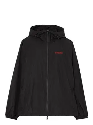 Burberry Hooded Nylon Jacket With Embroidered Knight - Black