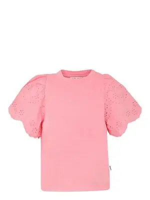 MOLO Ritza Crewneck T-shirt With Broderie Anglaise Sleeves - Pink