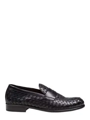 DOUCAL'S Round Toe Woven Loafers - Black