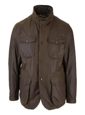 Barbour Ogston High-neck Waxed Jacket With Logo Embroidery - Black