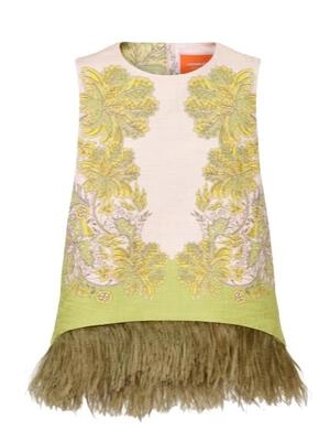 La DoubleJ La Scala Feather-trimmed Cotton Top - Multicolor