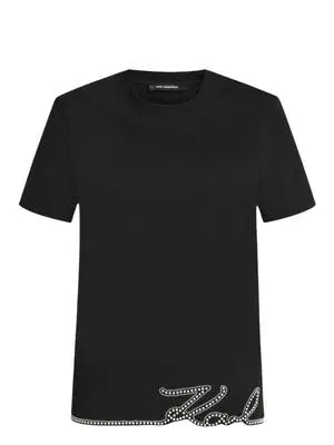 Karl Lagerfeld Round Neck Embellished Logo T-shirt - Black