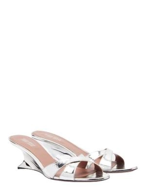 Paris Texas Nina 50 Metallic Leather Wedges - White