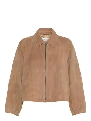 Max Mara Suede Zip-up Jacket - Beige