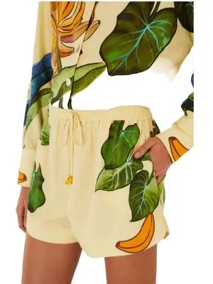 Farm Rio Banana Grapes Tropical Print Drawstring Shorts - Nude
