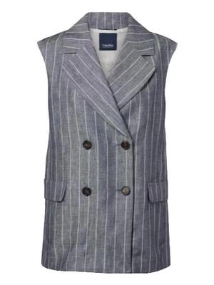 Max Mara Ballo Pinstripe Double-breasted Linen Vest - Grey