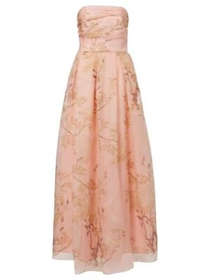 Max Mara Silk Organza Floral Print Bustier Gown - Pink