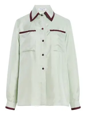 Françoise Silk Shirt With Contrast Piping - Green