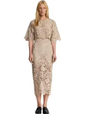 Smythe Lace Pencil Midi Skirt - Latte
