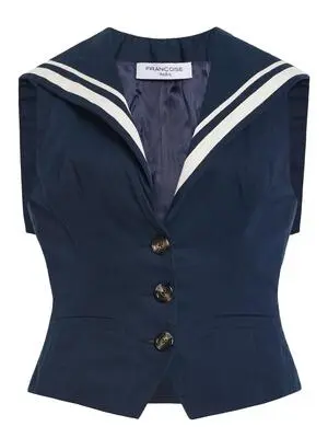 Françoise Claudia Cotton Top With Sailor Collar - Navy
