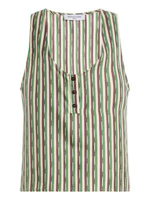Françoise Poppy Silk Tank With Button Detail - Stripe