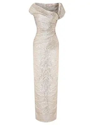MARMAR HALIM Asymmetrical Brocade Maxi Dress - Metallic