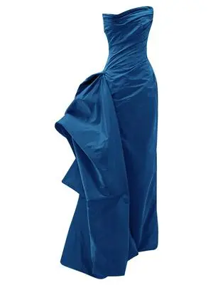 MARMAR HALIM Strapless Draped Taffeta Maxi Dress With Detachable Overskirt - Blue