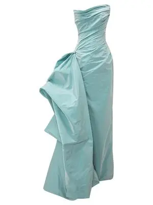 MARMAR HALIM Strapless Draped Taffeta Maxi Dress With Detachable Overskirt - Light Blue