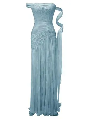 MARMAR HALIM One-shoulder Pleated Chiffon Maxi Dress - Light Blue
