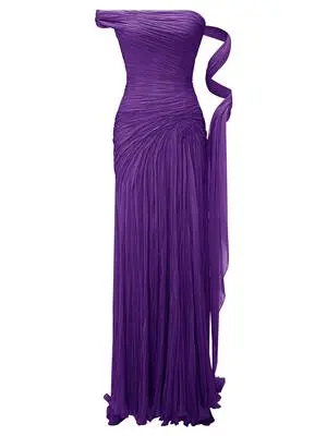 MARMAR HALIM One-shoulder Pleated Chiffon Maxi Dress - Purple