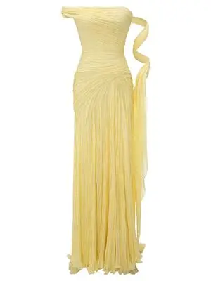 MARMAR HALIM One-shoulder Pleated Chiffon Maxi Dress - Yellow