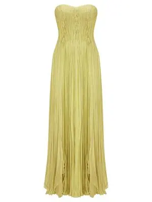 MARMAR HALIM Shirred Chiffon Strapless Maxi Dress - Yellow