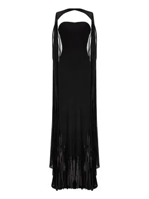 MARMAR HALIM Pleated Chiffon Cape - Black