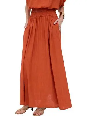 RAFFYA Maxi Skirt With Elasticated Waist - Orange