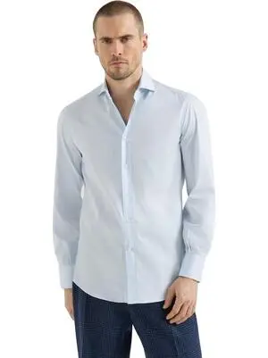 Brunello Cucinelli Twill Shirt With Spread Collar - Azure